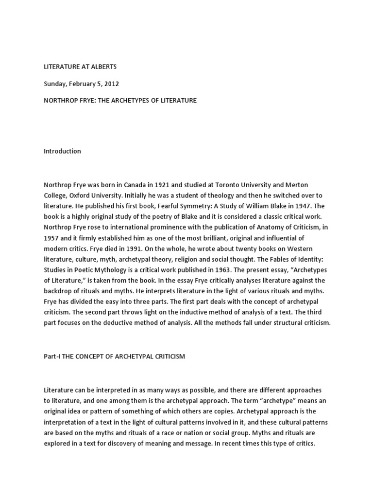 Summary Archetypes of Literature | PDF | Mythology | Science