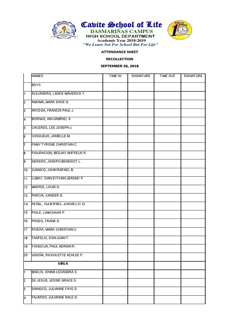 Recollection Attendance Sheet | PDF