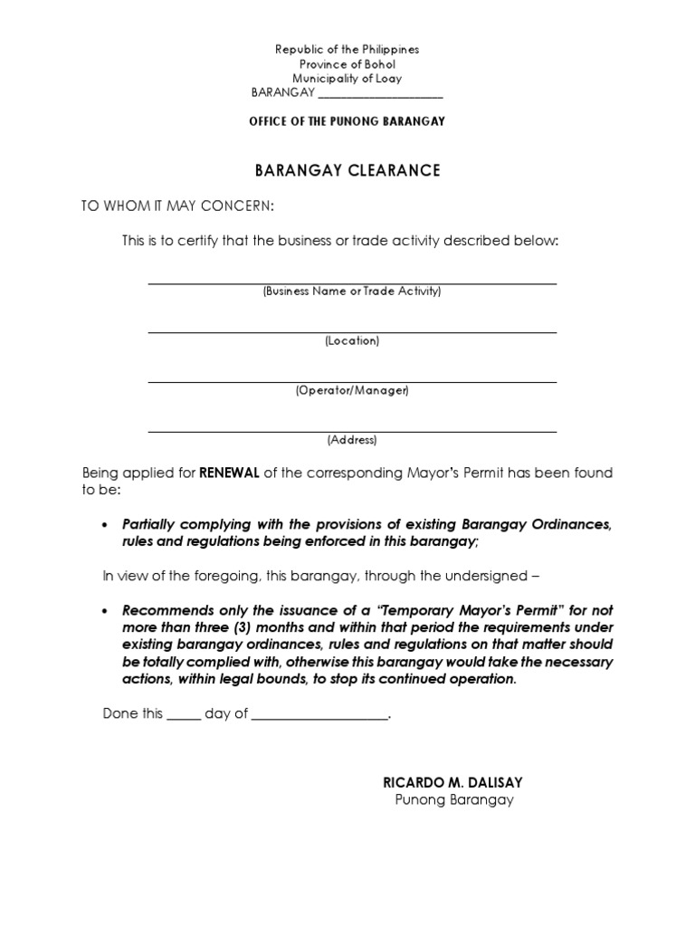 Barangay Clearance Original Renewal Temp | PDF | Social Institutions ...