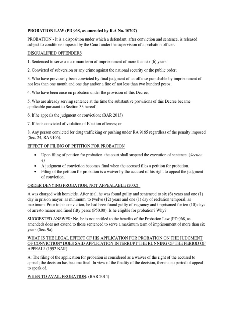 PROBATION LAW (PD 968, As Amended by R.A No. 10707) | PDF | Probation ...