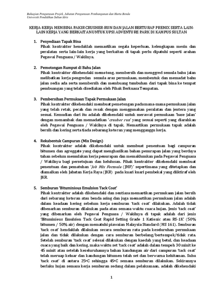 Spesifikasi Kerja Menurap Jalan | PDF