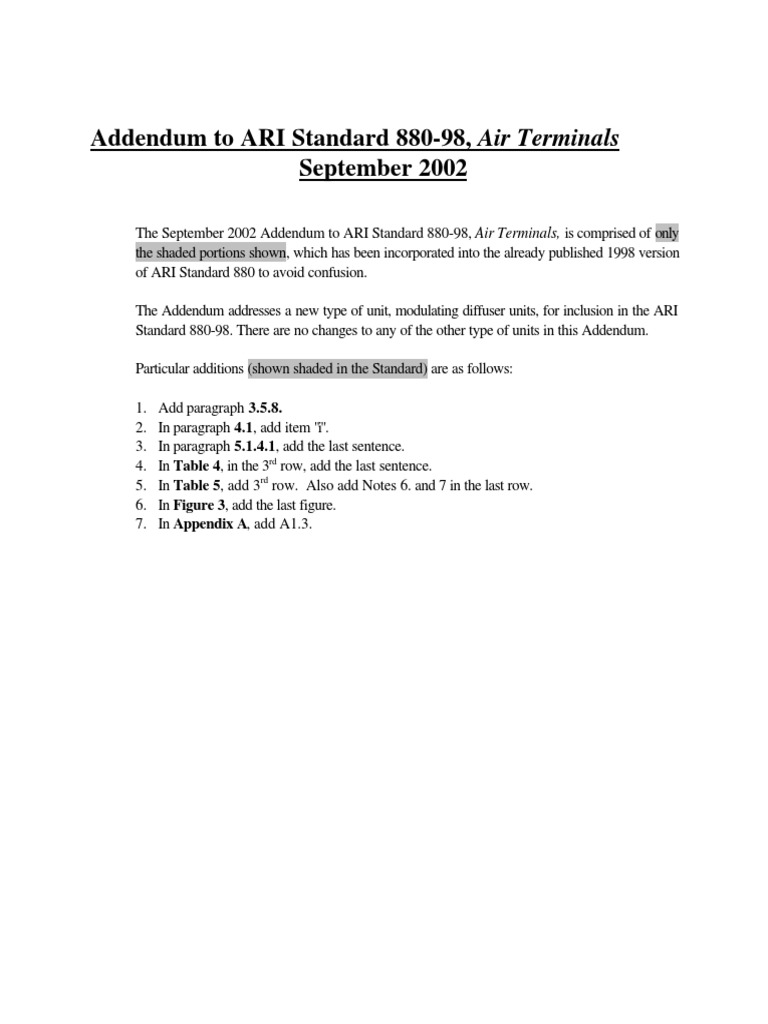 Addendum To ARI Standard 880-98, Air Terminals September 2002 ...