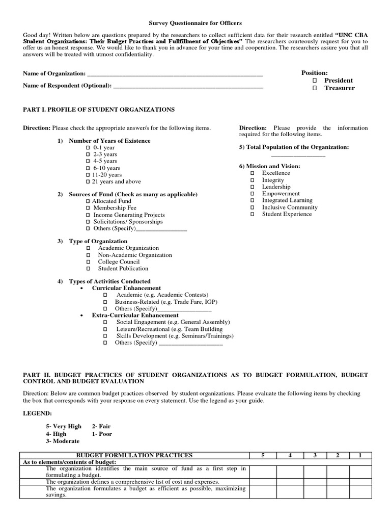 Position:: President Treasurer | PDF | Budget | Questionnaire