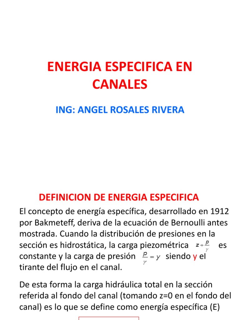 Energía Específica en Canales | PDF | Ecuaciones | Pendiente