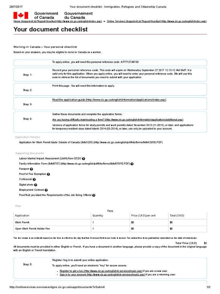 Your Document Checklist - Immigration, Refugees and Citizenship Canada ...