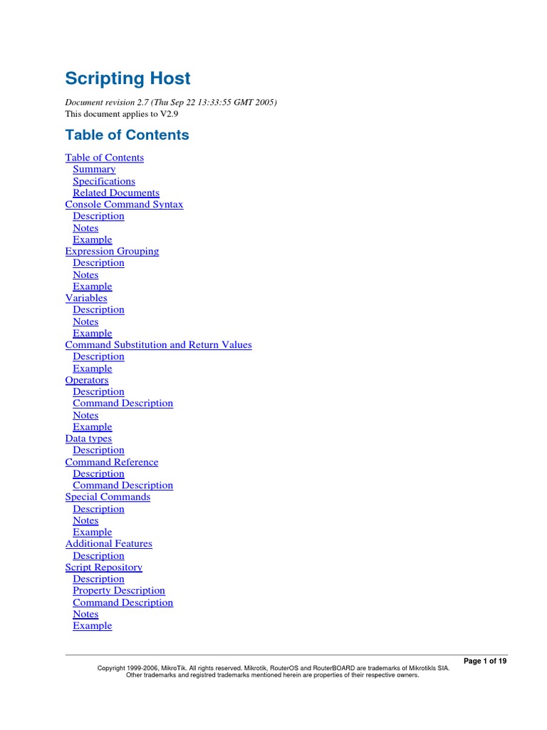 Scripting Host: Document Revision 2.7 (Thu Sep 22 13:33:55 GMT 2005 ...