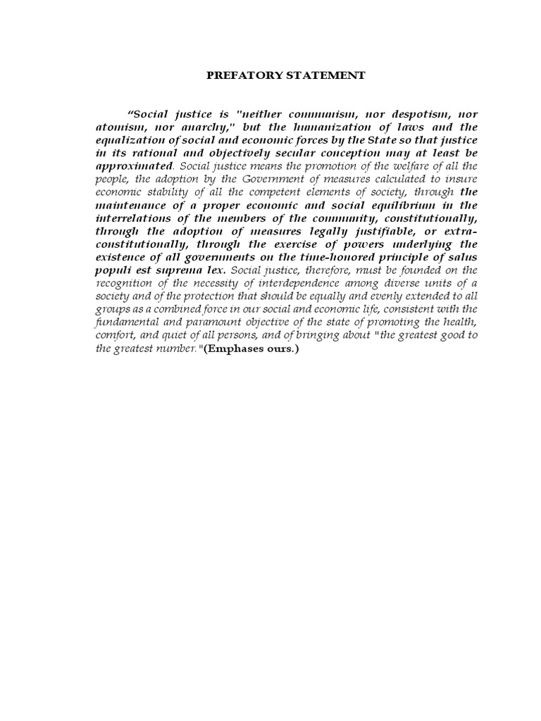 Prefatory Statement | PDF | Social Justice | Justice