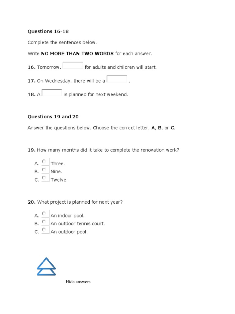 Questions 16-18: Hide Answers | PDF