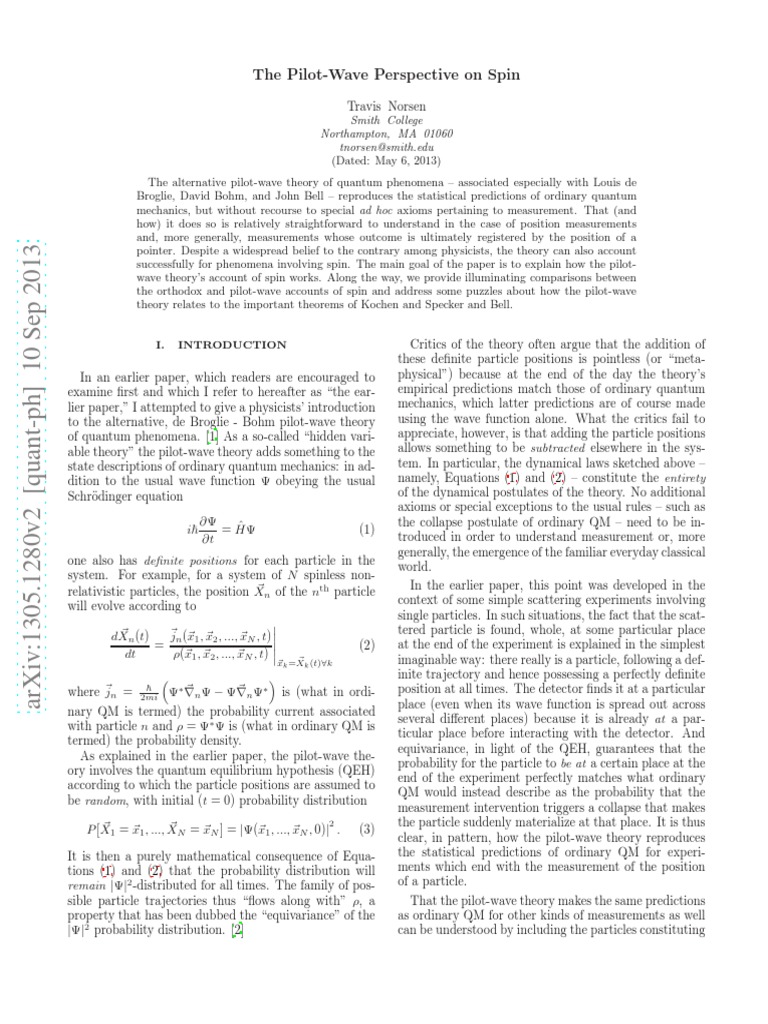 Pilot Wave On Spin | PDF | Wave Function | Spin (Physics)