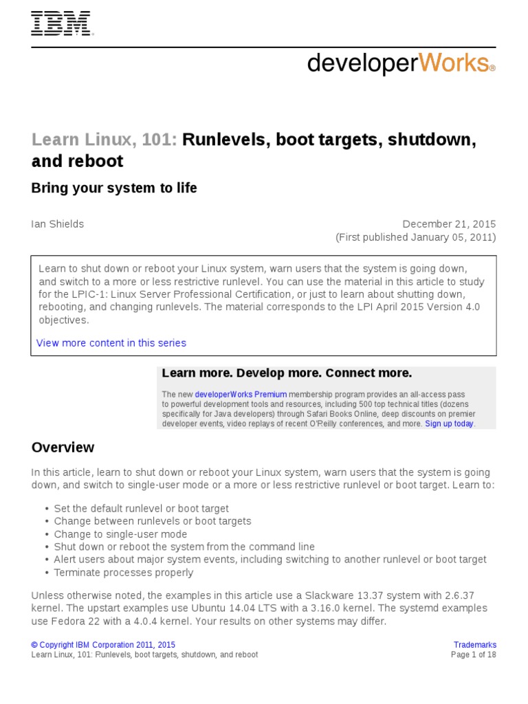 Learn Linux, 101:: Runlevels, Boot Targets, Shutdown, and Reboot | PDF | Classes Of Computers ...