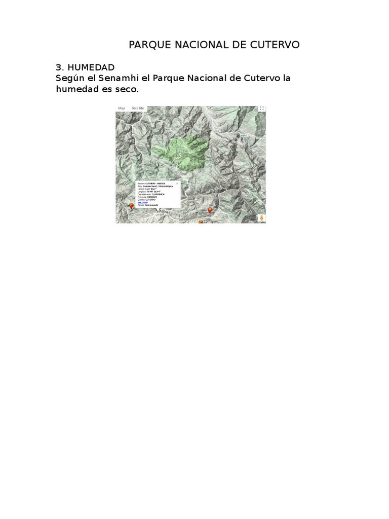 Parque Nacional de Cutervo, Clima, Temperatura, Coordenadas | PDF
