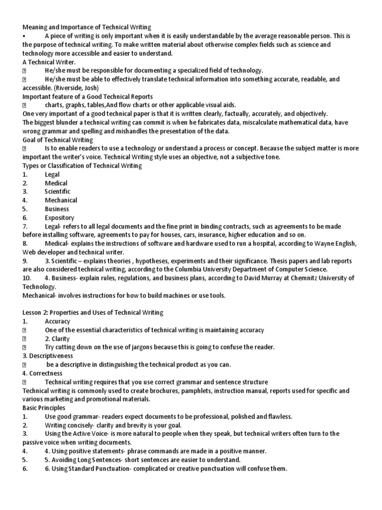 Meaning and Importance of Technical Writing | PDF | Science ...