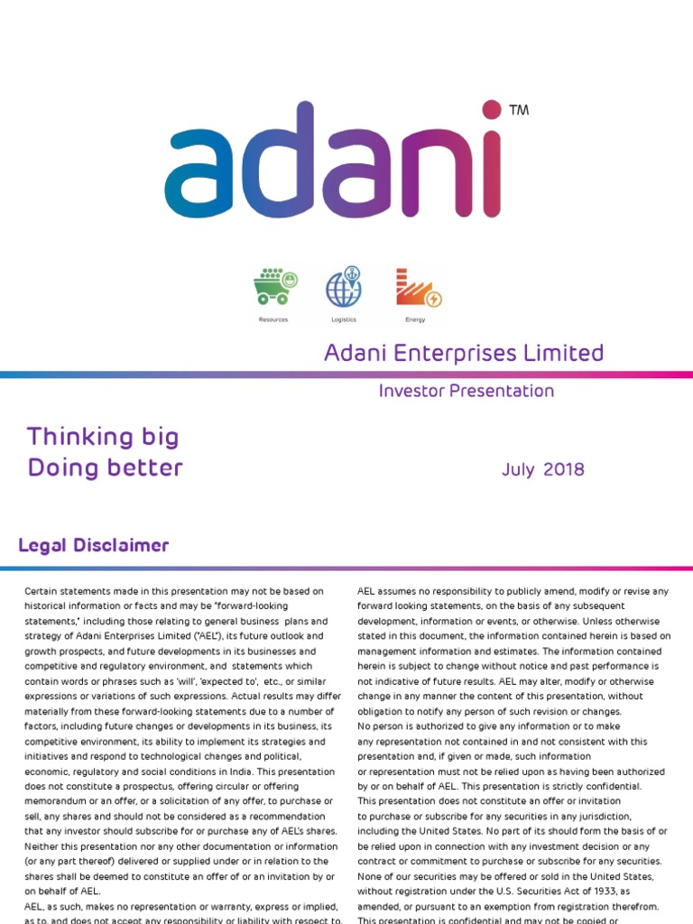 Adani Enterprises Presentation | PDF | Economies | Energy And Resource