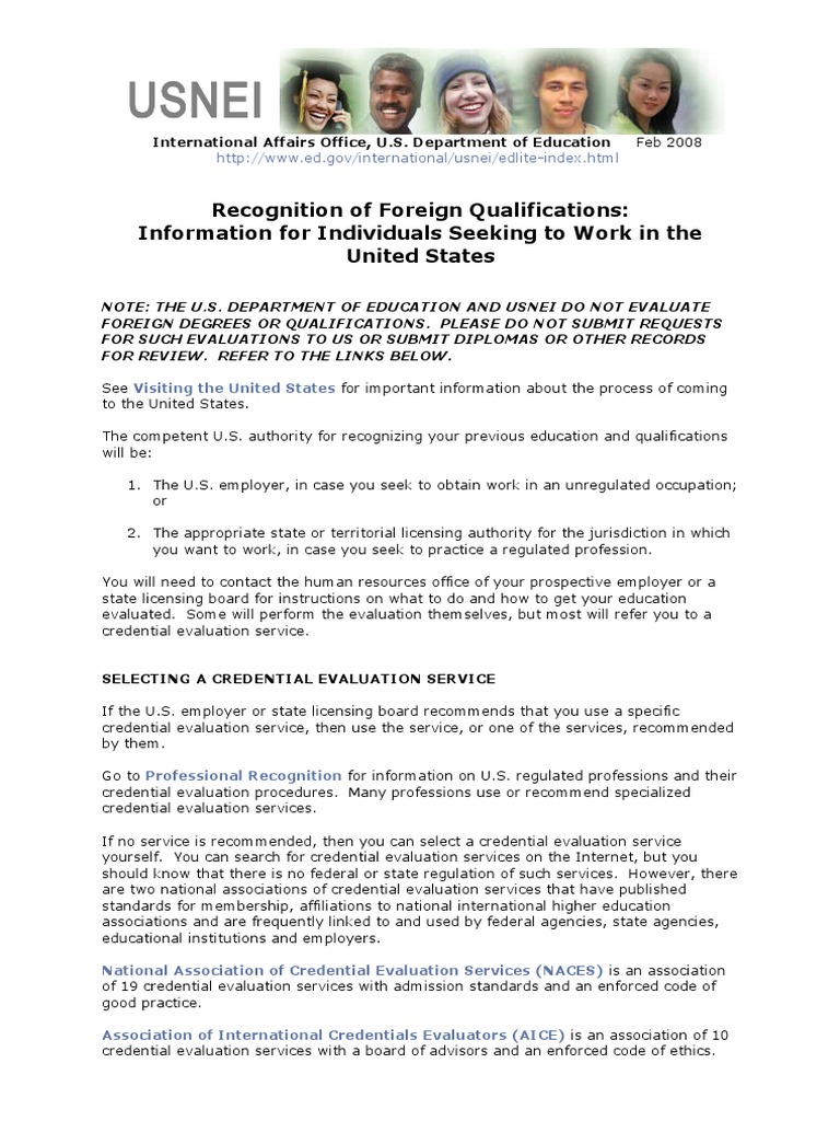 Usnei: Recognition of Foreign Qualifications: Information For ...