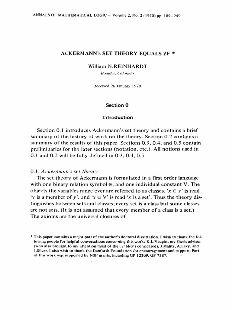 Ackermann's Set Theory | PDF | Theorem | Logical Expressions
