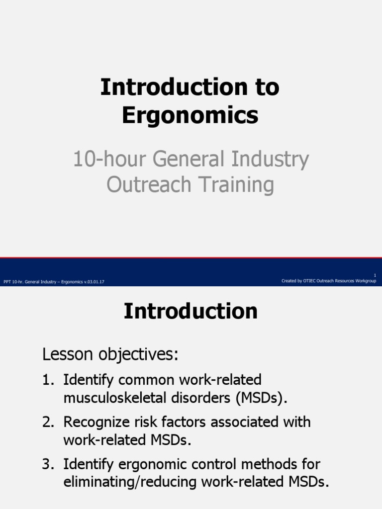 Introduction To Ergonomics: 10-Hour General Industry Outreach Training ...
