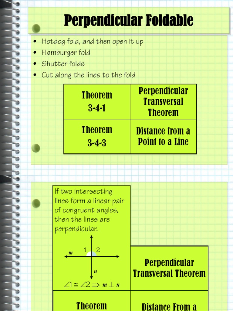Perpendicular Foldable: Theorem 3-4-1 Perpendicular Transversal Theorem ...