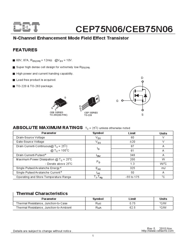 N-Channel FET Specs & Features | PDF | Field Effect Transistor ...