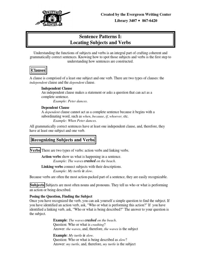 Sentence Patterns I: Locating Subjects and Verbs: Clauses | Download ...