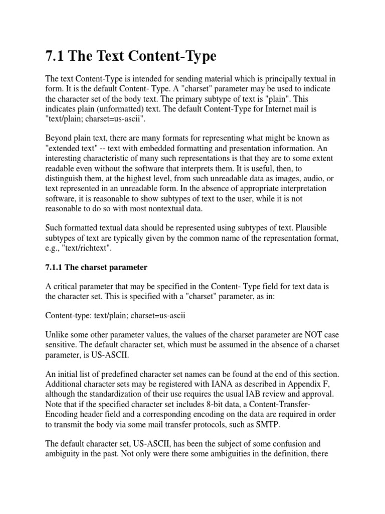 7.1 The Text Content-Type | PDF | Ascii | Character Encoding