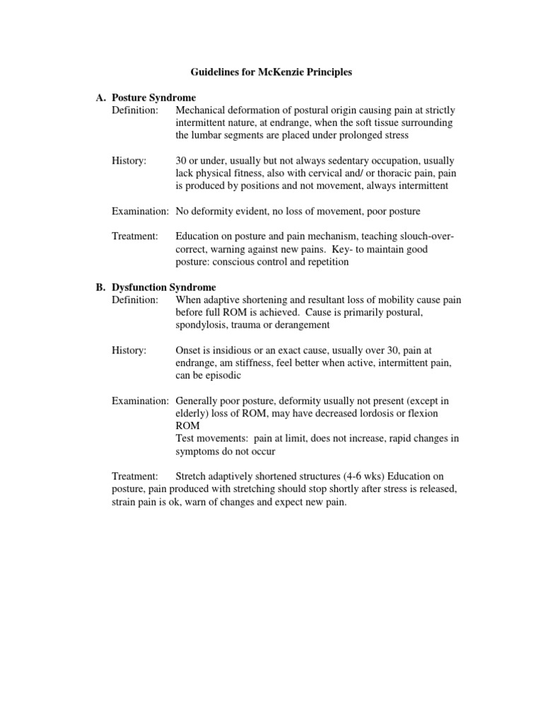 Guidelines For Mckenzie Principles A. Posture Syndrome | PDF ...