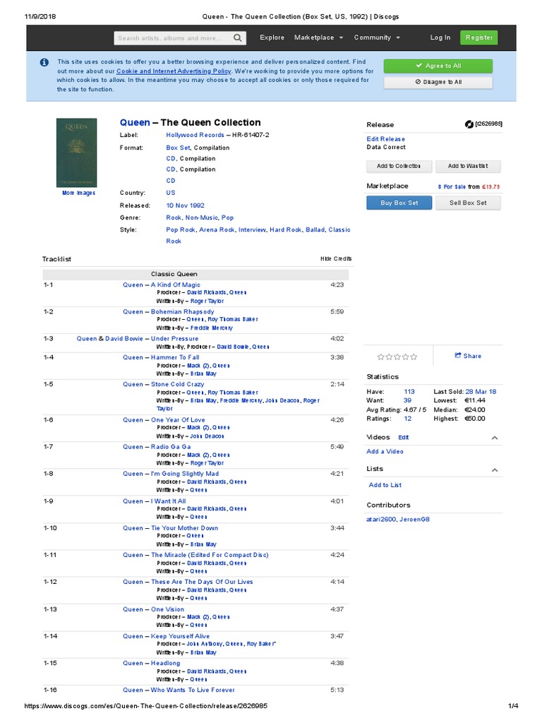 Queen - The Queen Collection (Box Set, US, 1992) - Discogs | PDF | Rock ...