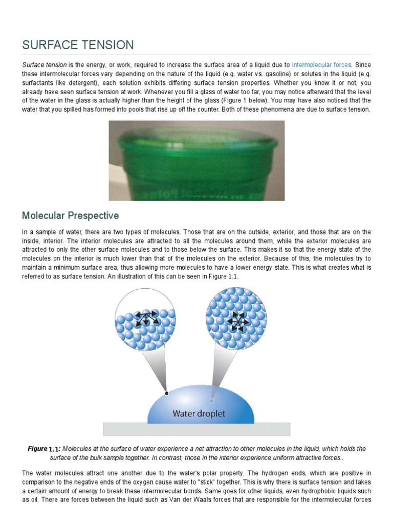 Surface Tension - Chemistry LibreTexts | PDF | Surface Tension | Adhesion