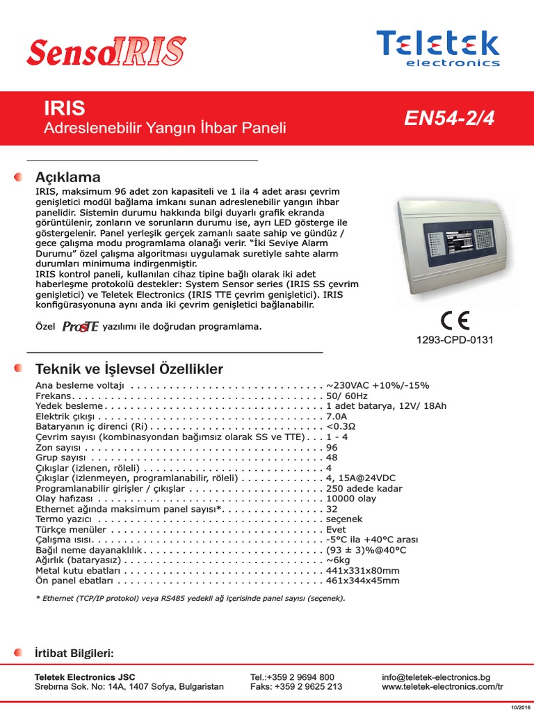 IRIS Addressable Fire Panel Datasheet TR 102016 | PDF