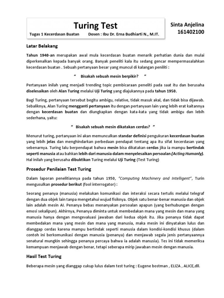 Alan Turing Test | PDF