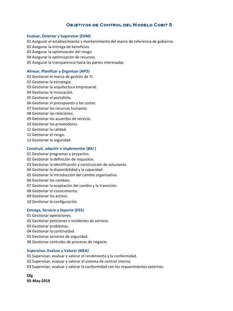 Objetivos de Control Del Modelo Cobit 5 | PDF