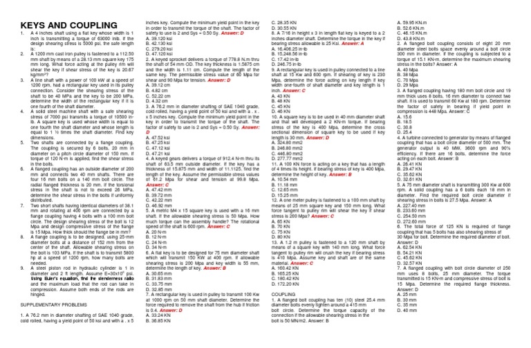 Keys and Coupling | PDF | Screw | Stress (Mechanics)