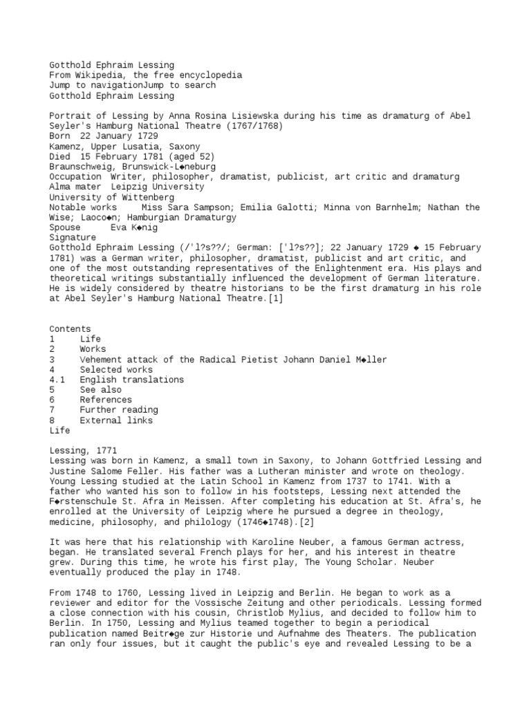 Gotthold Ephraim Lessing Vikipedi Gotthold Ephraim Lessing
