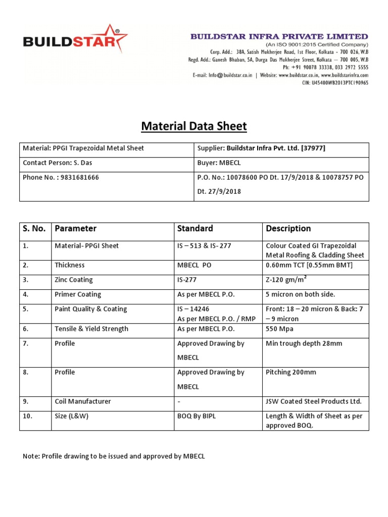 Sheeting Material Data Sheet | PDF | Technology & Engineering