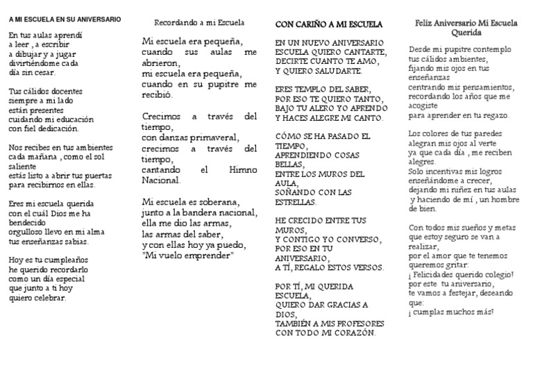 A Mi Escuela En Su Aniversario Pdf