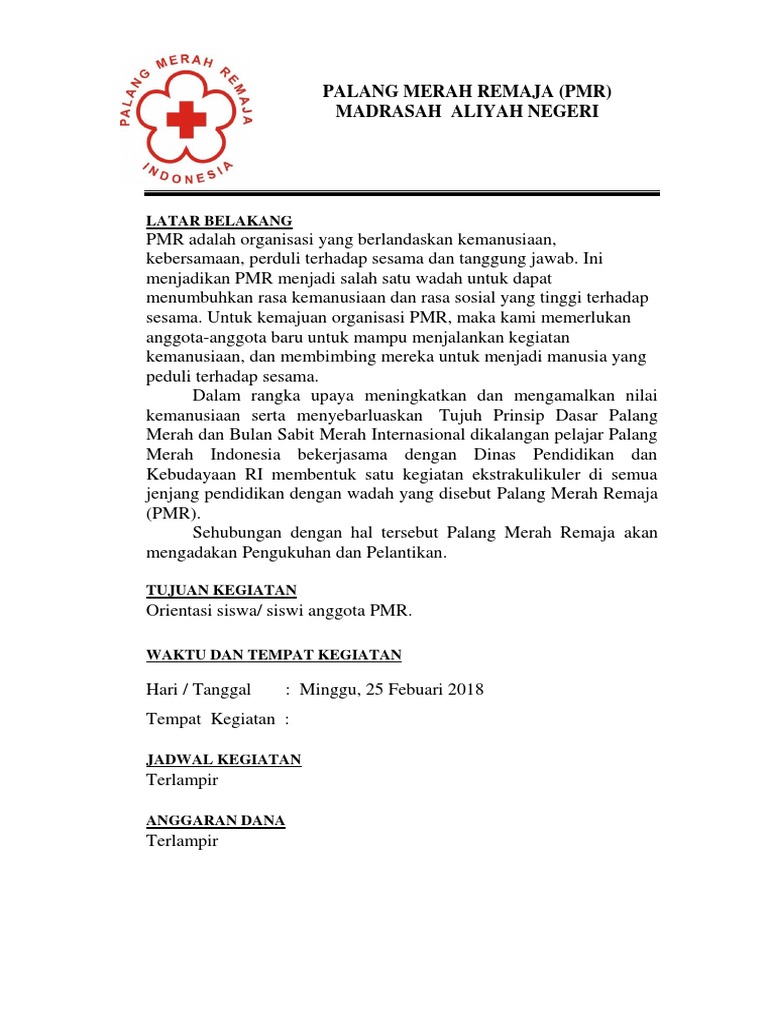 Proposal Kegiatan Pelantikan PMR | PDF