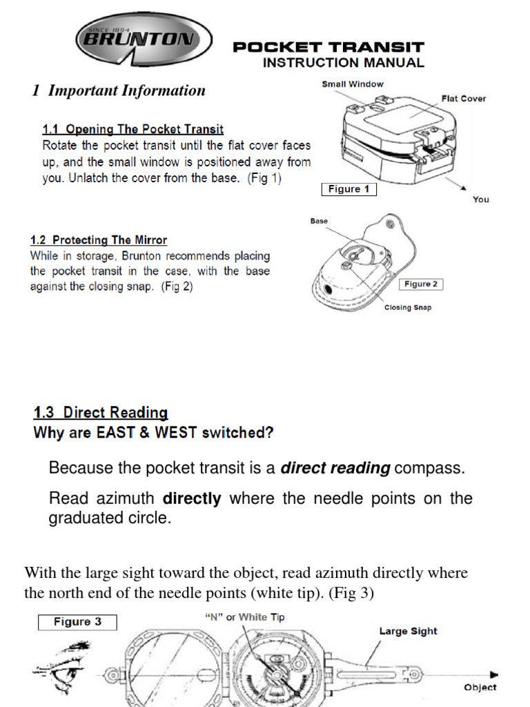 Brunton Pocket Transit Compass Guide | PDF | Compass | Azimuth
