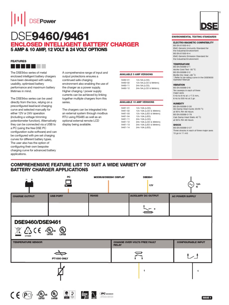 Dse9460 Dse9461 Data Sheet (Usa) | PDF | Battery Charger | Power Supply