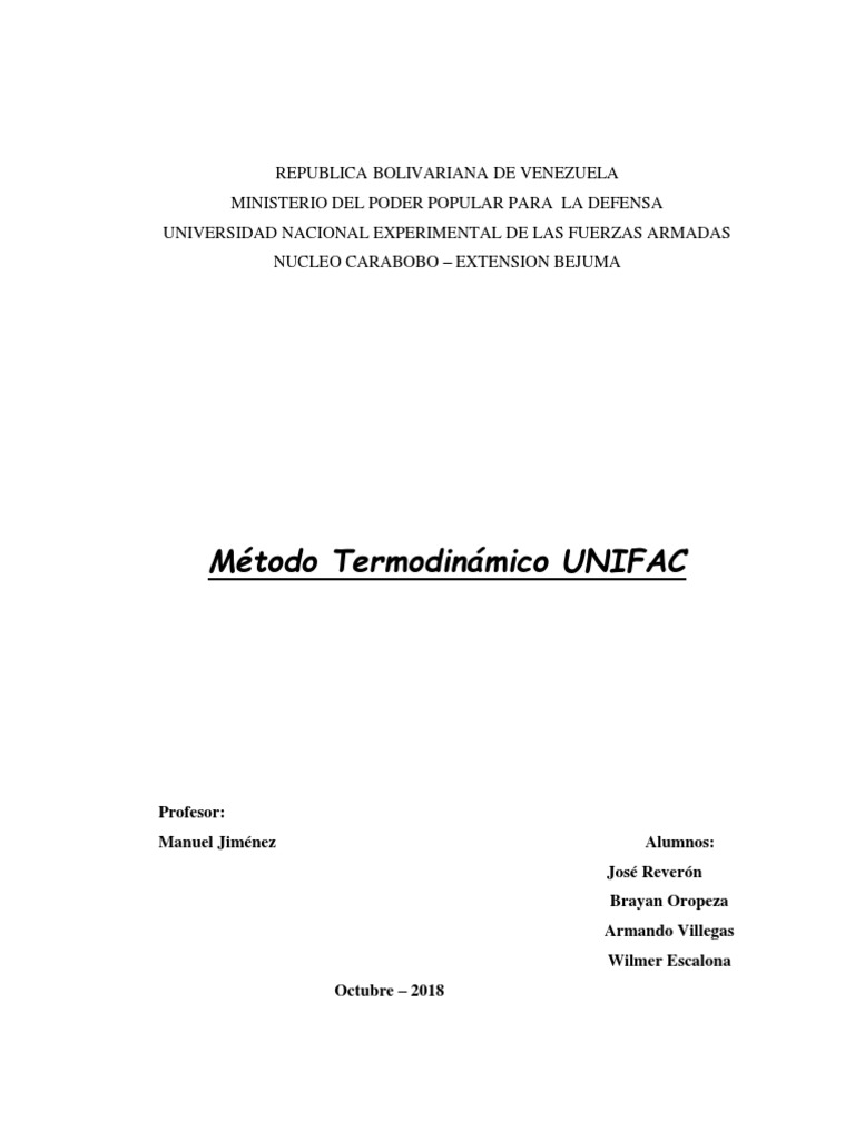 Informe Metodo UNIFAC | PDF | Mecánica | Mecánica de Medios Continuos