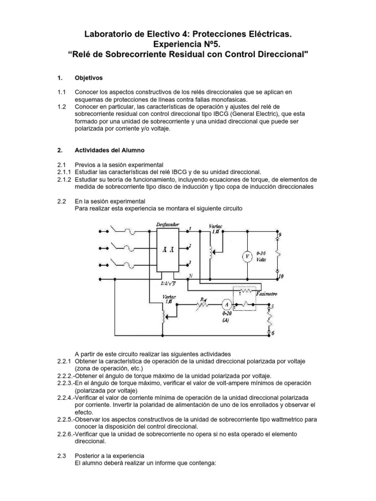 Exp4 Guía Relé de Sobrecorriente Residual Con Control Direccional | Relé | voltaje