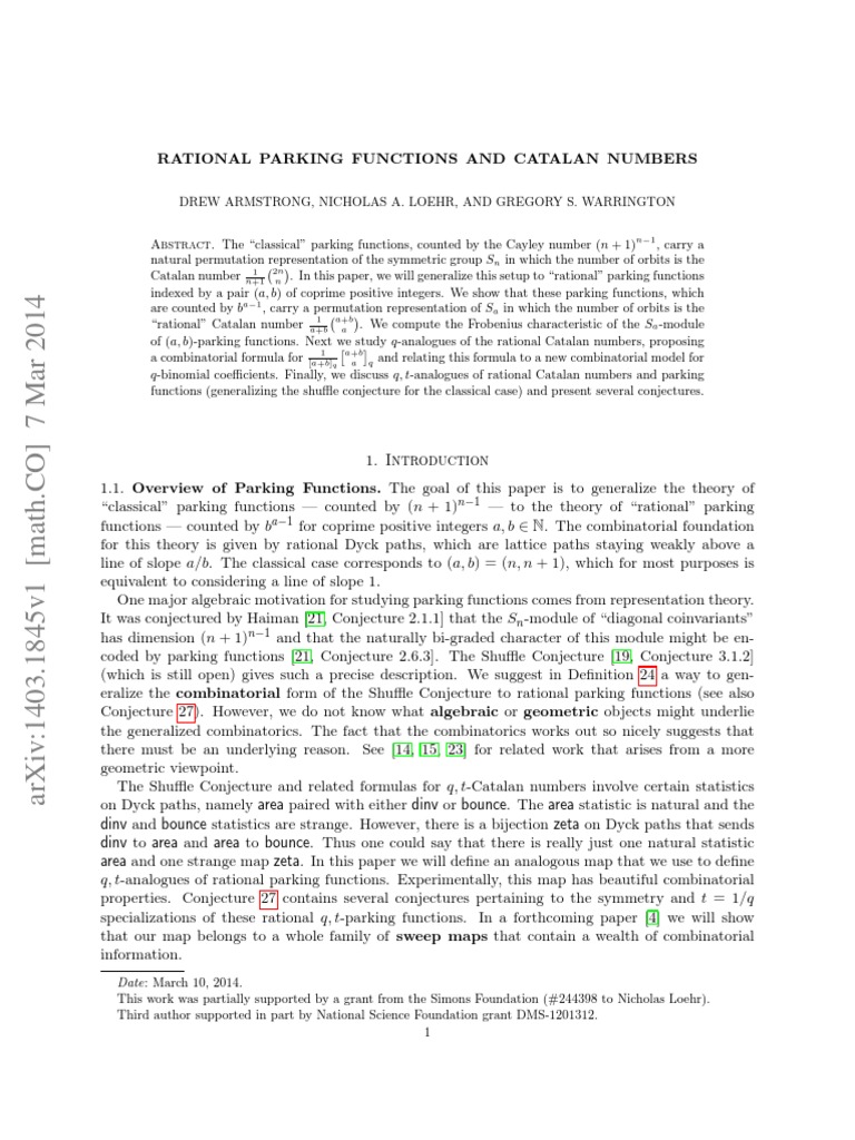 Rational Parking Functions and Catalan Numbers | PDF | Ring (Mathematics) | Combinatorics
