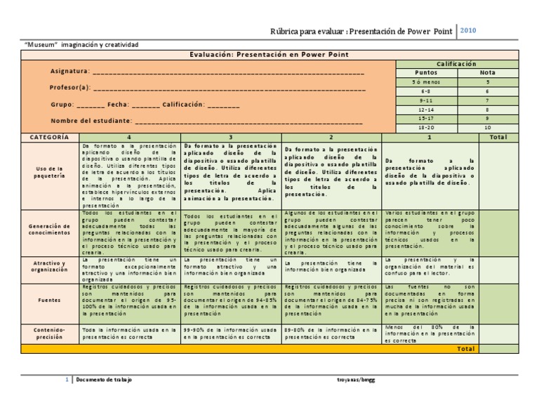 Rubrica Presentacion Power Point | PDF | Información