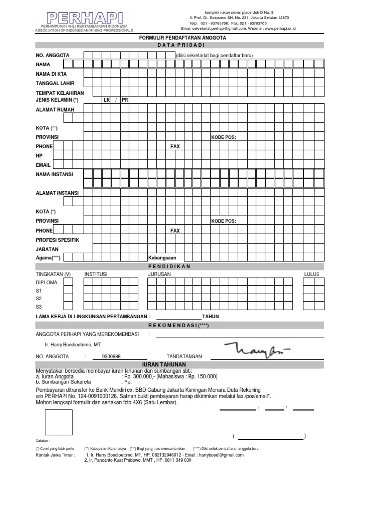 Form Pendaftaran PERHAPI 2011 | PDF