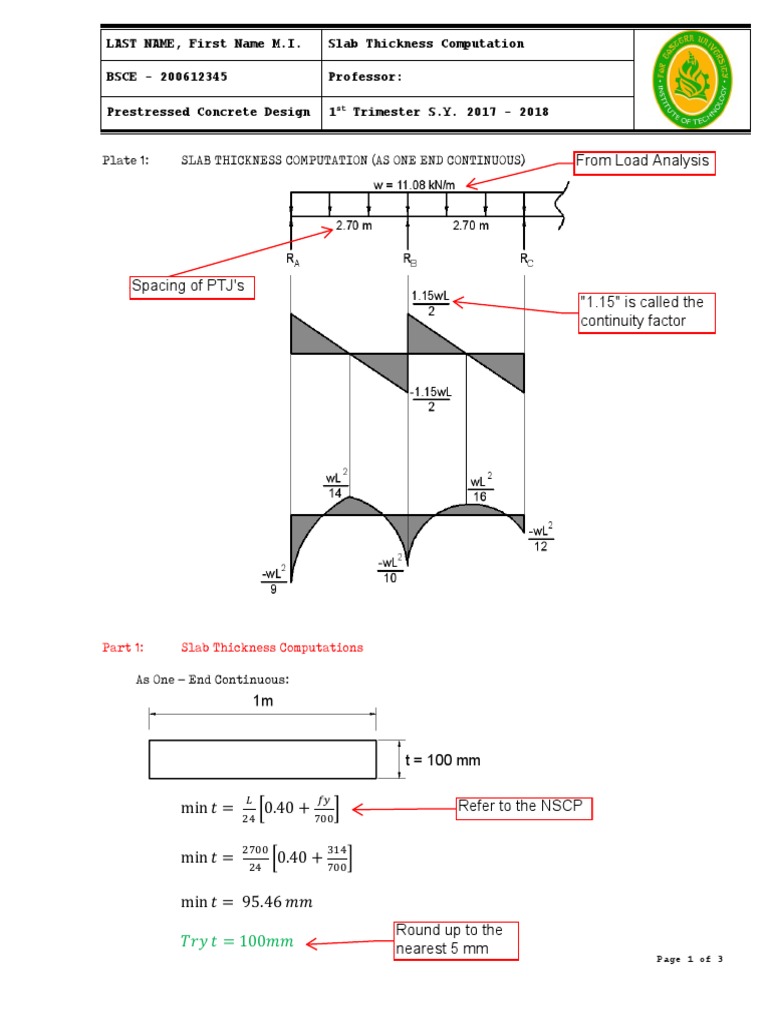 From Load Analysis: Plate 1: Slab Thickness Computation (As One End Continuous) | PDF | Building ...