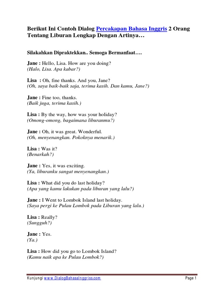 Berikut Ini Contoh Dialog Percakapan Bah PDF | PDF | Foreign Language ...