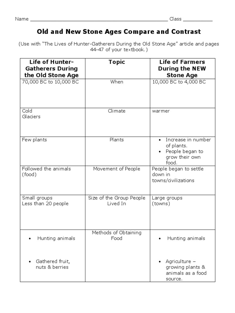 Old and New Stone Ages Compare and Contrast | PDF | Paleolithic | Stone Age