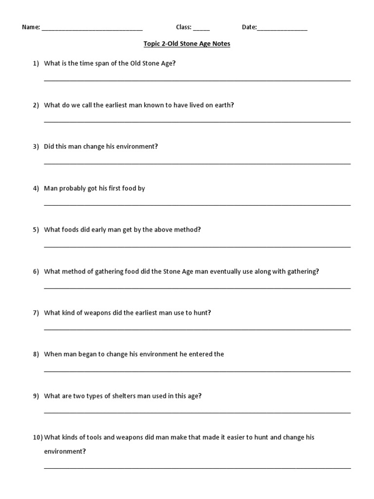 Topic 2-Old Stone Age Note Sheet | PDF | Stone Age | Paleolithic