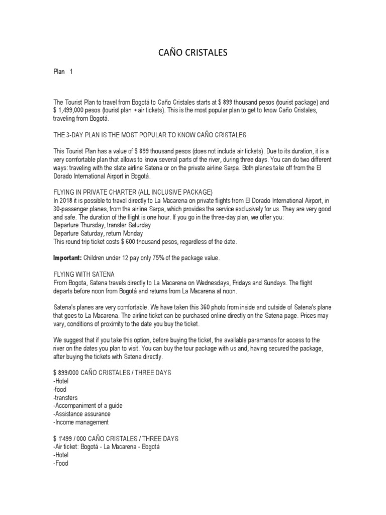 Caño Cristale Ingles | PDF | Bogotá | Airlines