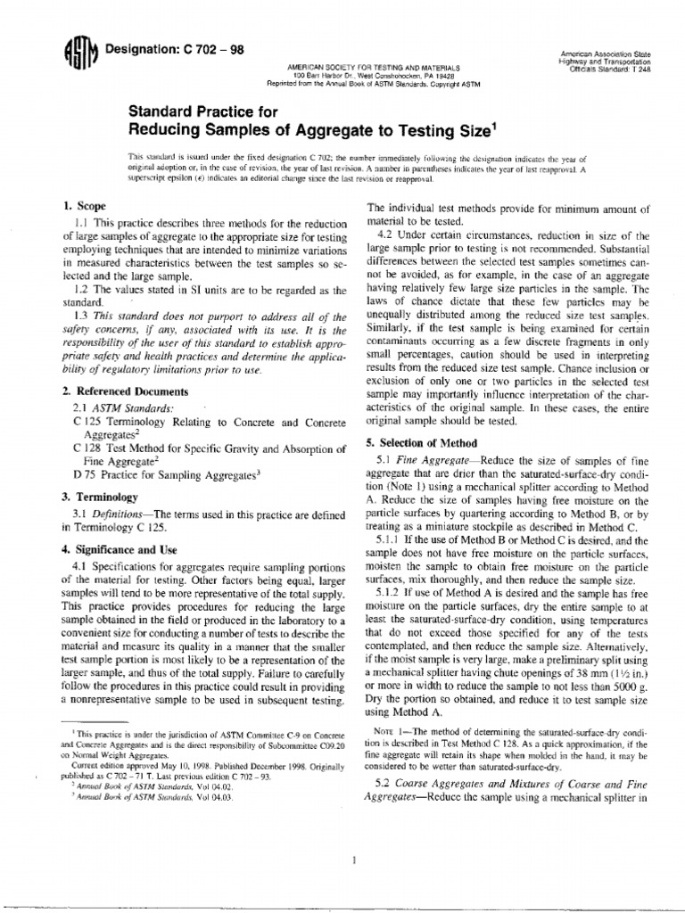 Astm C 702-98 | PDF