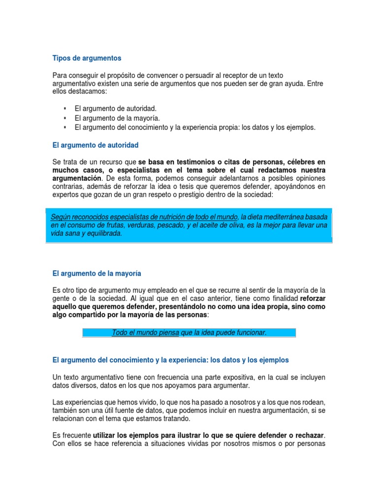 Tipos de Argumentos | PDF | Teoría de la argumentación | Razonamiento ...
