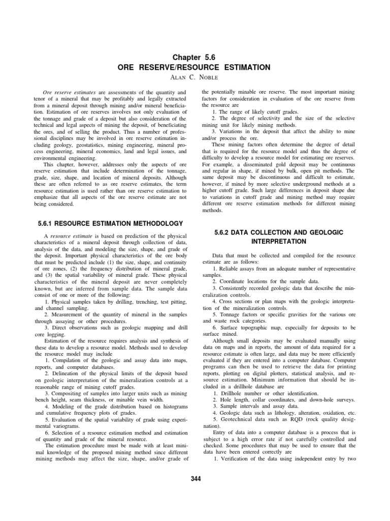 Ore Reserve/Resource Estimation: Ore Reserve Estimates Are Assessments ...